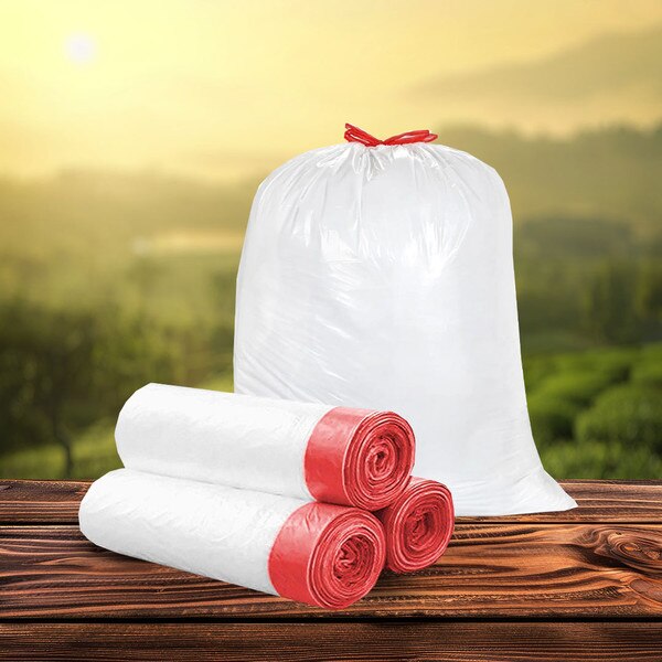 Drawstring Low Density 0.9 Mil 24" x 27" White Trash Bag 13 Gallon ...