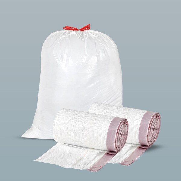 Drawstring Low Density 0.9 Mil 24" x 27" White Trash Bag 13 Gallon ...